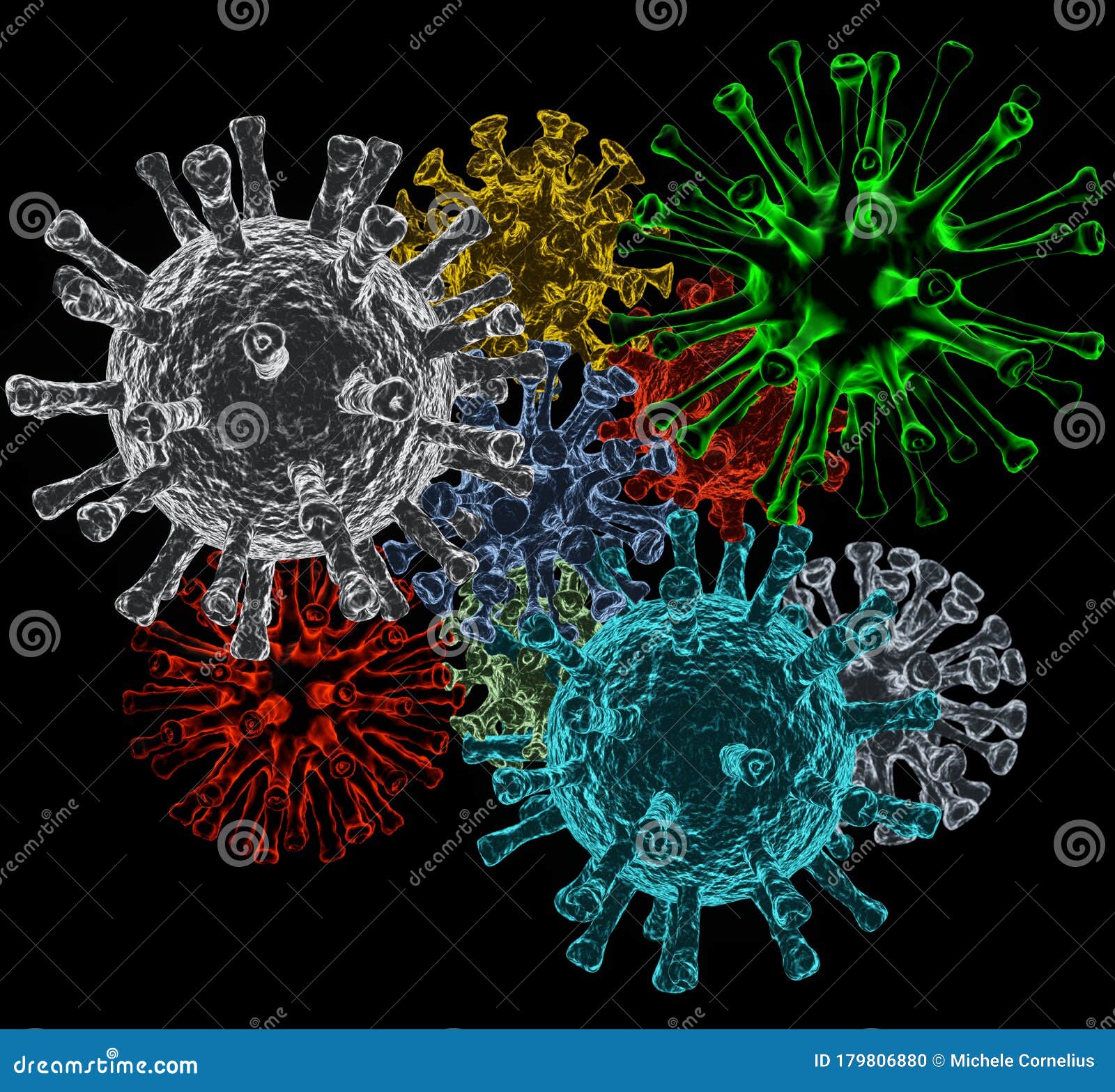 Group of Colorful Viruses on Black Stock Illustration - Illustration of ...
