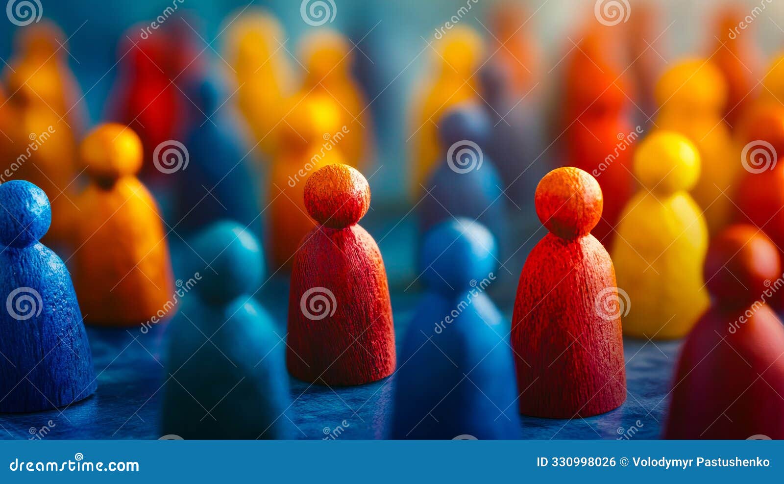 A Group of Colorful Wooden People Standing in a Row Stock Photo - Image ...