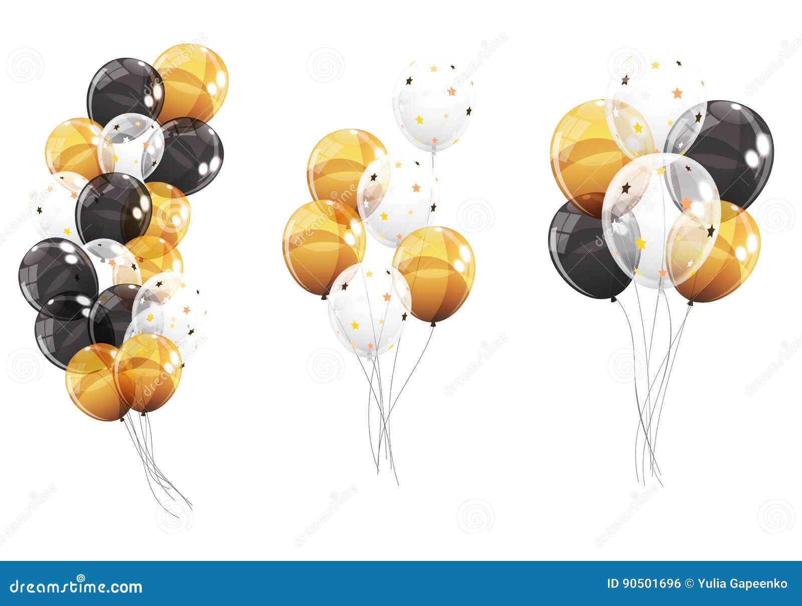 Group Of Colour Glossy Helium Balloons Isolated On White Background