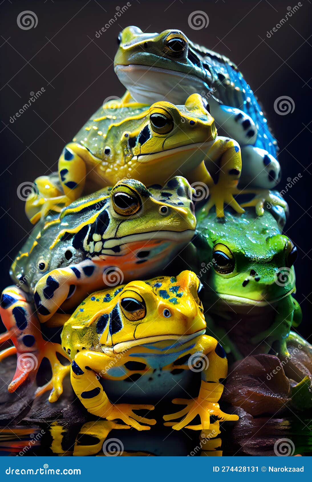 A Group of Colourful Frogs Stack on a Black Background, Close-up. AI ...