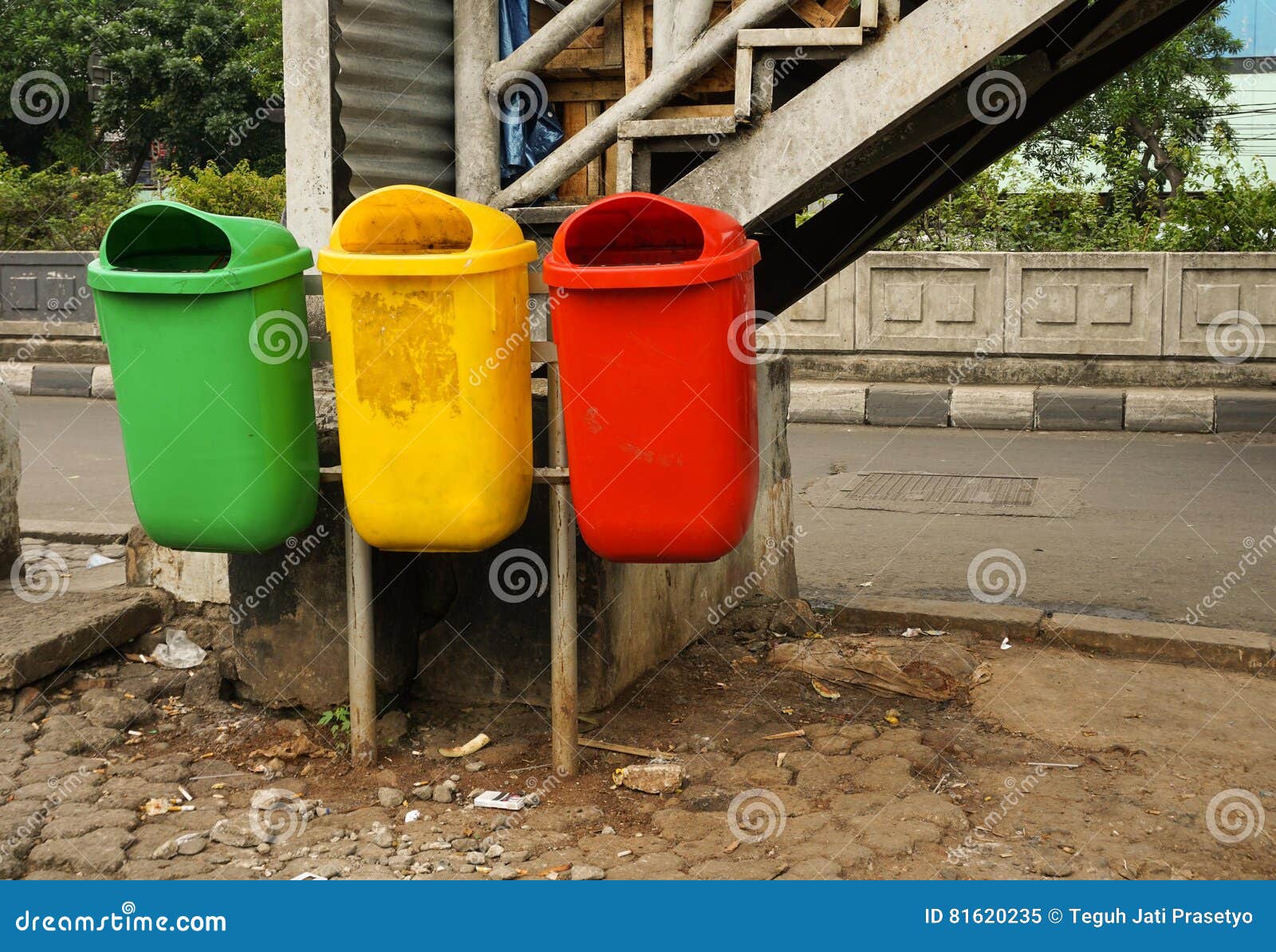Group of Colourfull Trash Box in Side Street Stock Image - Image of ...