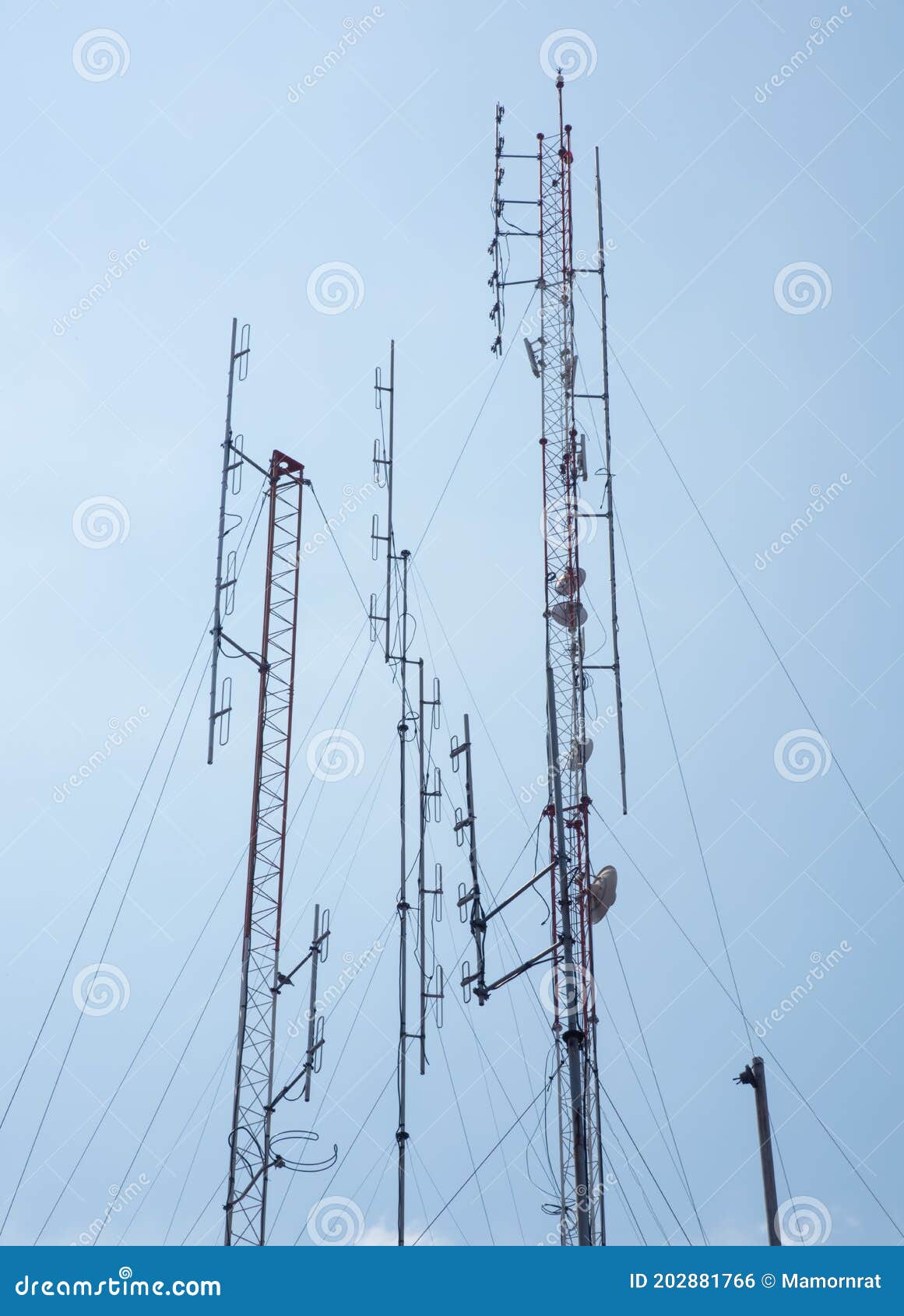 Group of Communication Pole on Blue Sky Background Stock Photo - Image ...