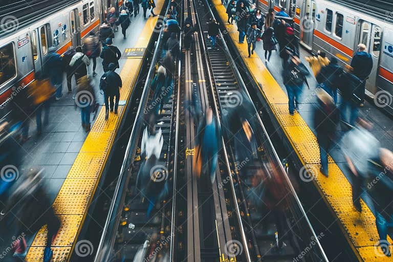 A Group of Commuters Rushing on a Crowded Train Platform, a Crowded ...