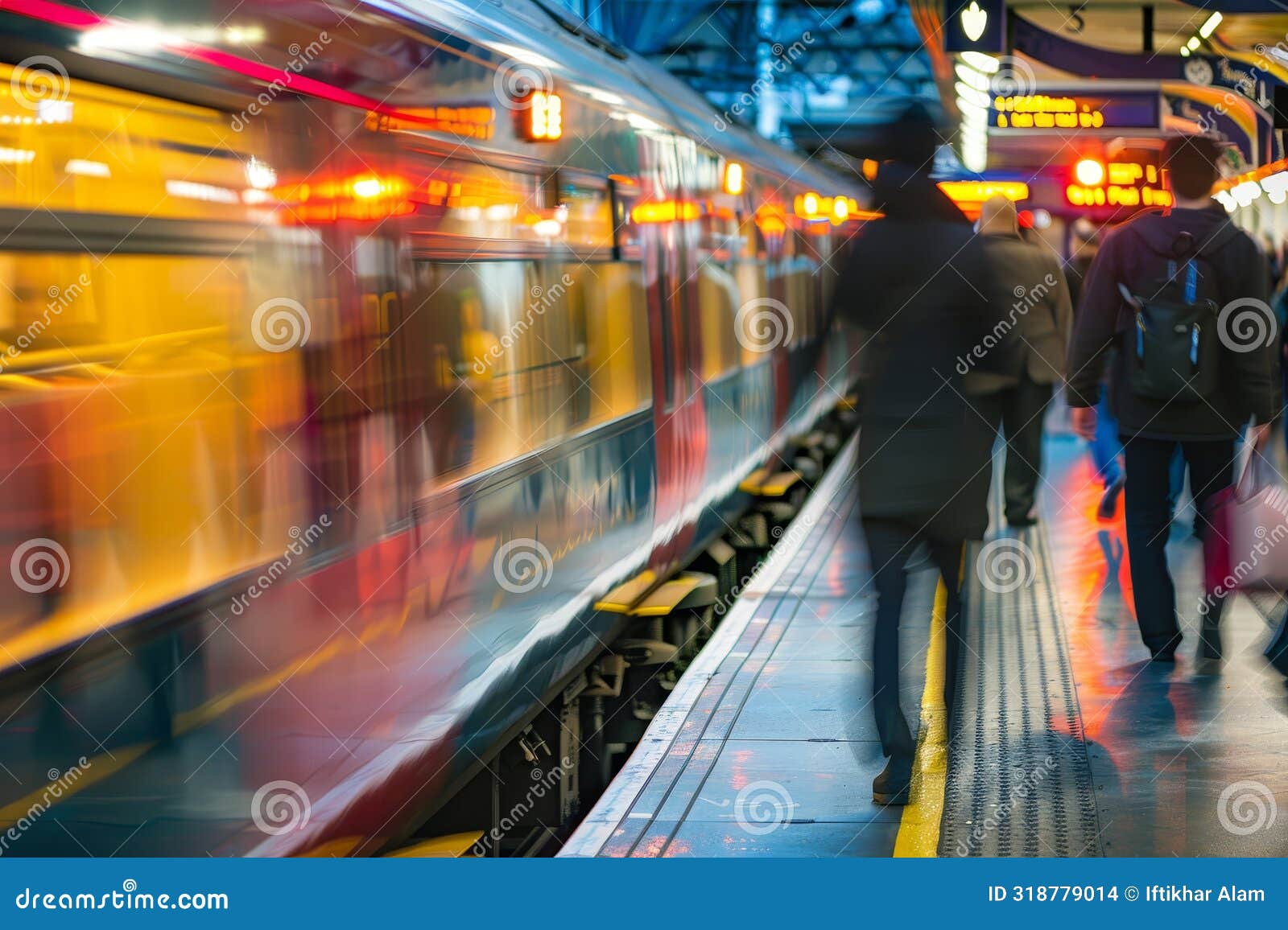 Group of Commuters Walking Along the Platform Next To a Moving Train at ...