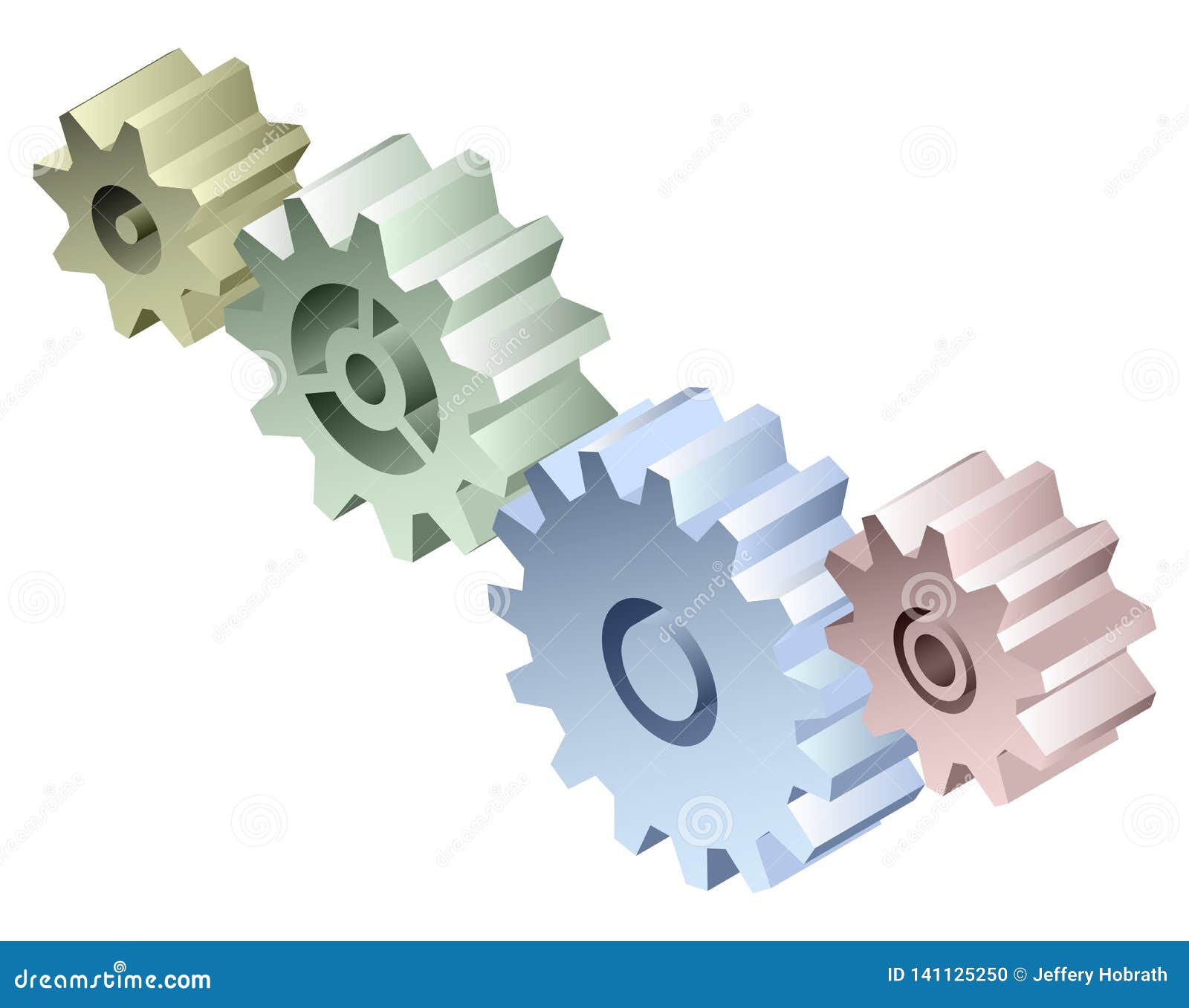 Group of Connected Isometric 3D Gears Vector Illustration Stock Vector ...