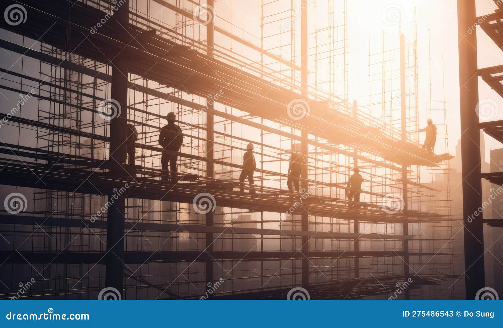 A Group of Construction Workers Building a Skyscraper Stock ...