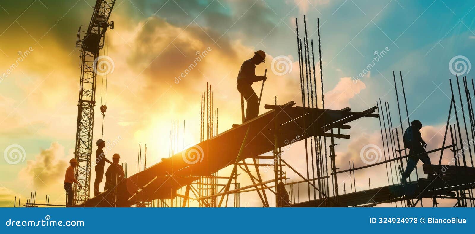 A Group of Construction Workers is Constructing a Scaffold Framework on ...