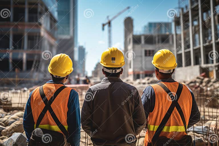Group of Construction Workers on a Construction Site with Building ...