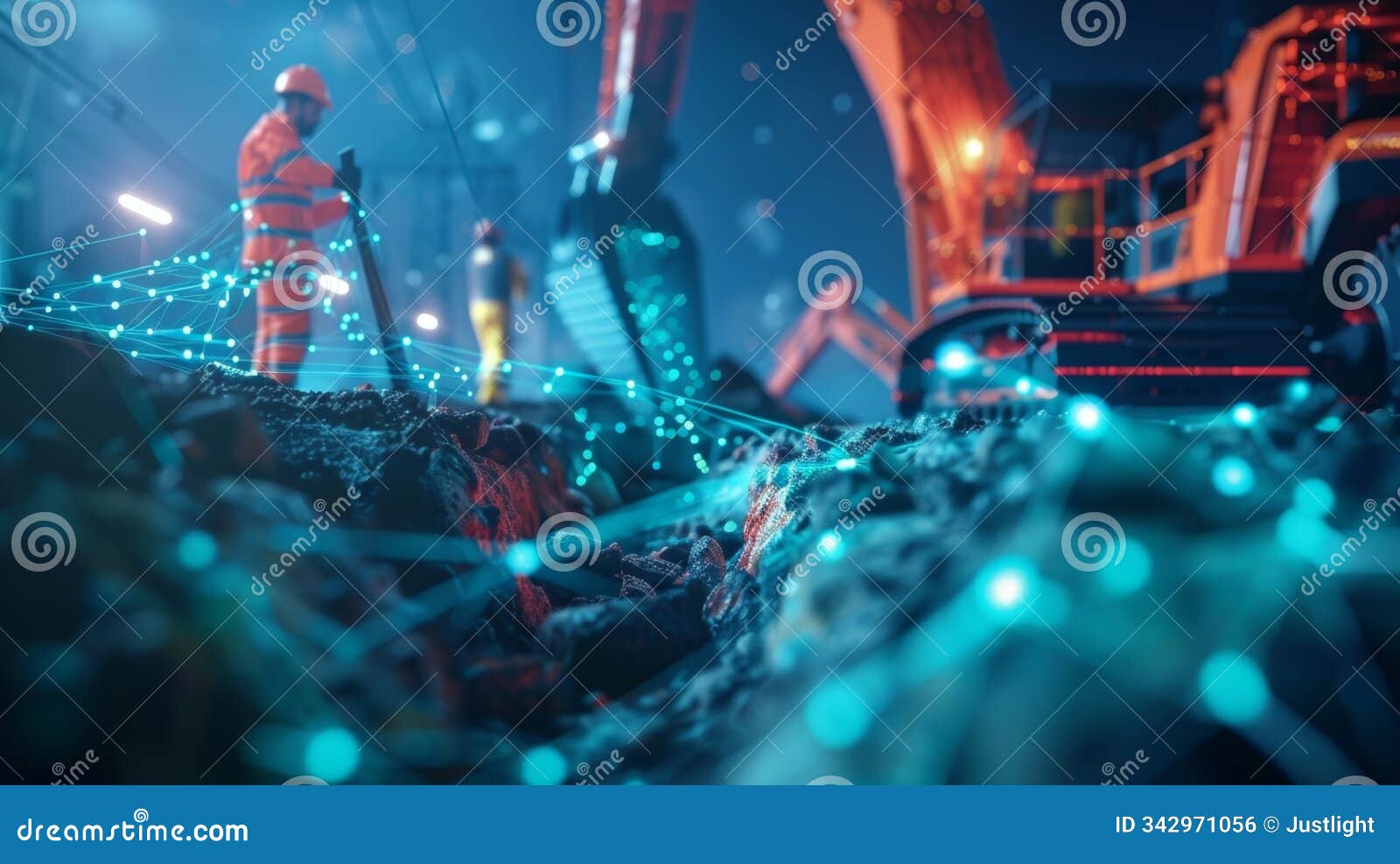 A Group of Construction Workers Digging Trenches and Laying Cables ...