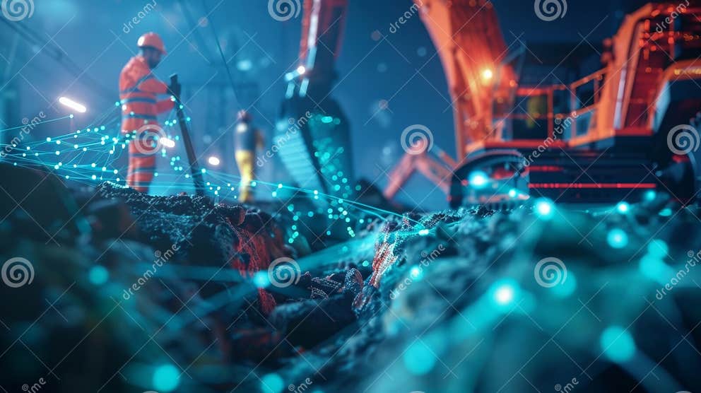 A Group of Construction Workers Digging Trenches and Laying Cables ...