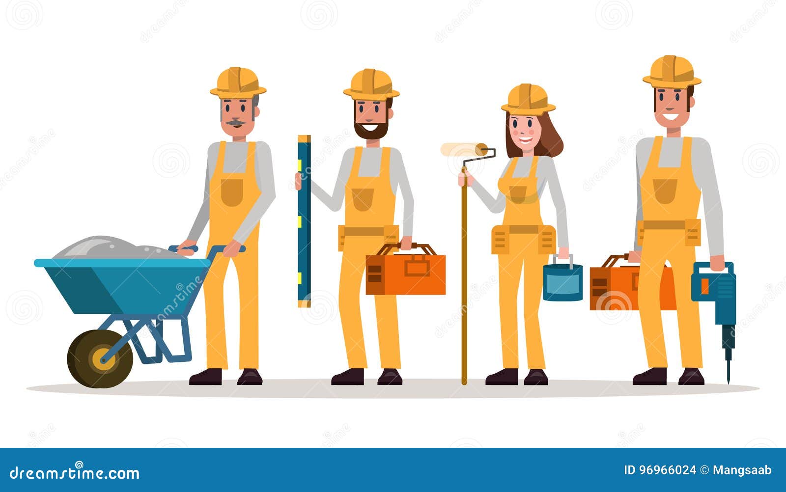 Group of Construction Workers in Hard Hats. Stock Vector - Illustration ...