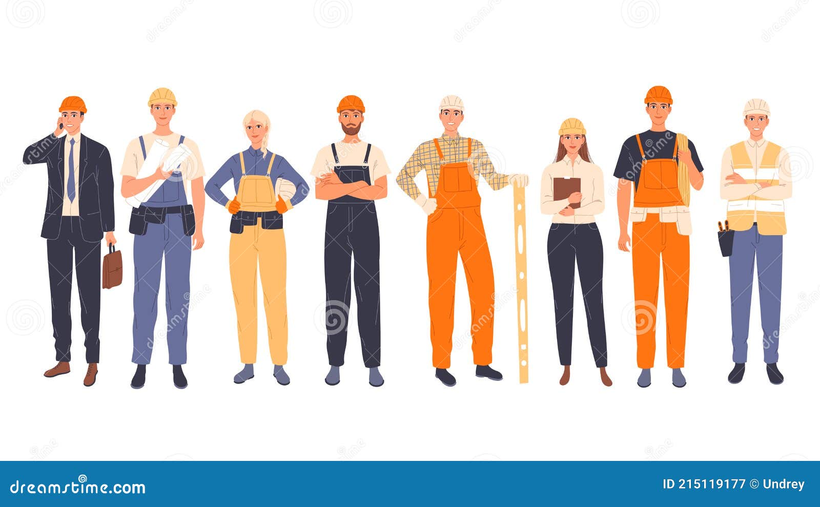 Group of Construction Workers in Uniform, Men and Women of Different ...