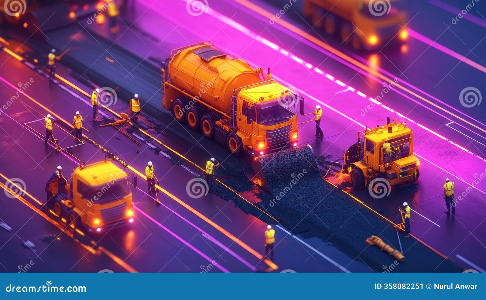 A Group of Construction Workers and Vehicles Working on a Road in a ...