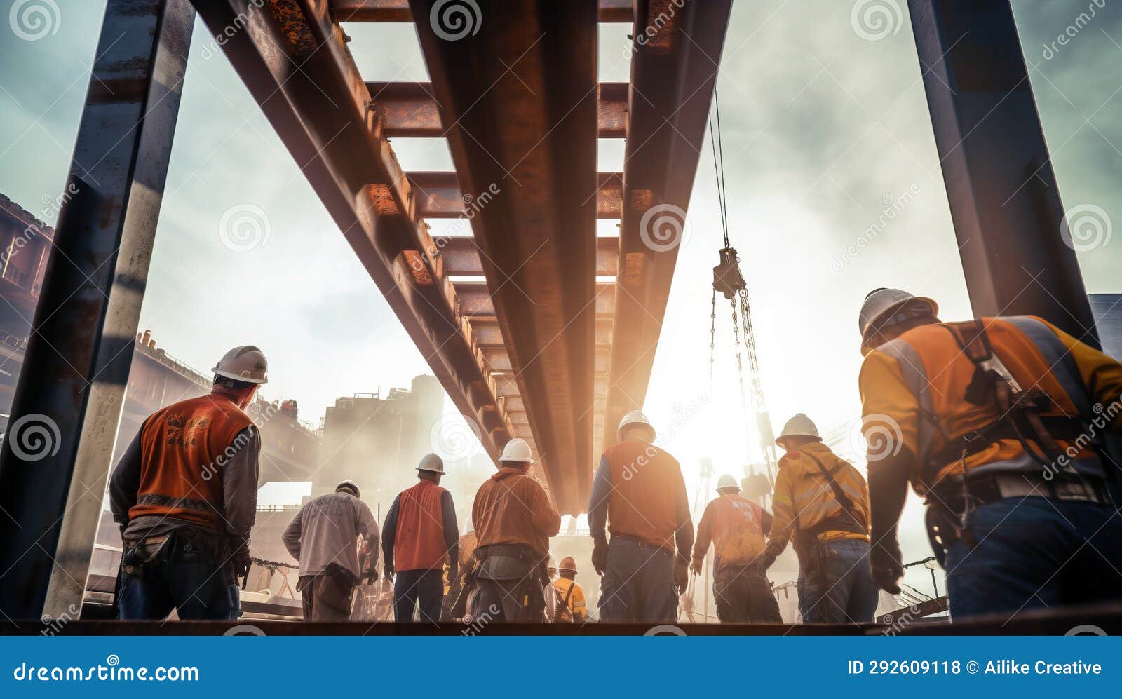 Group of Construction Workers Working on the Bridge at Construction ...