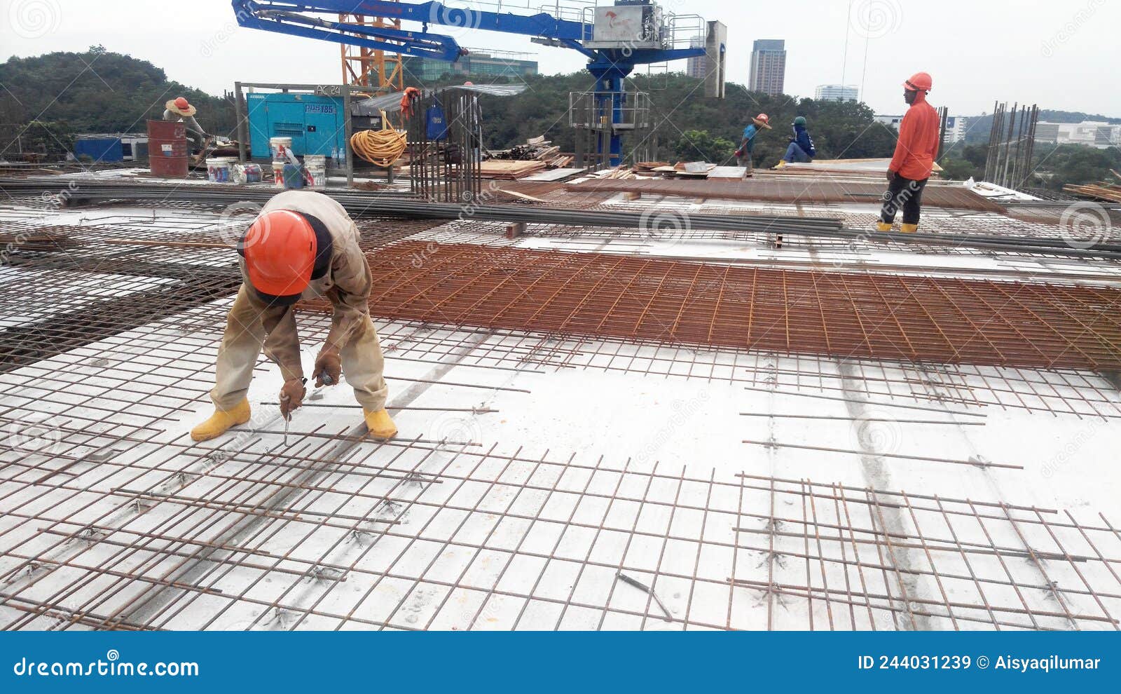 Group of Construction Workers Working at the Construction Site. the ...