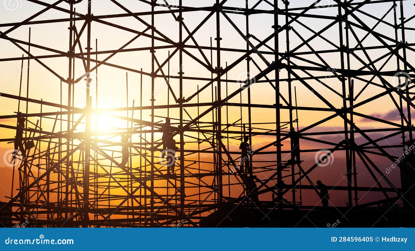 Construction Workers Working on Scaffolding Stock Image - Image of ...
