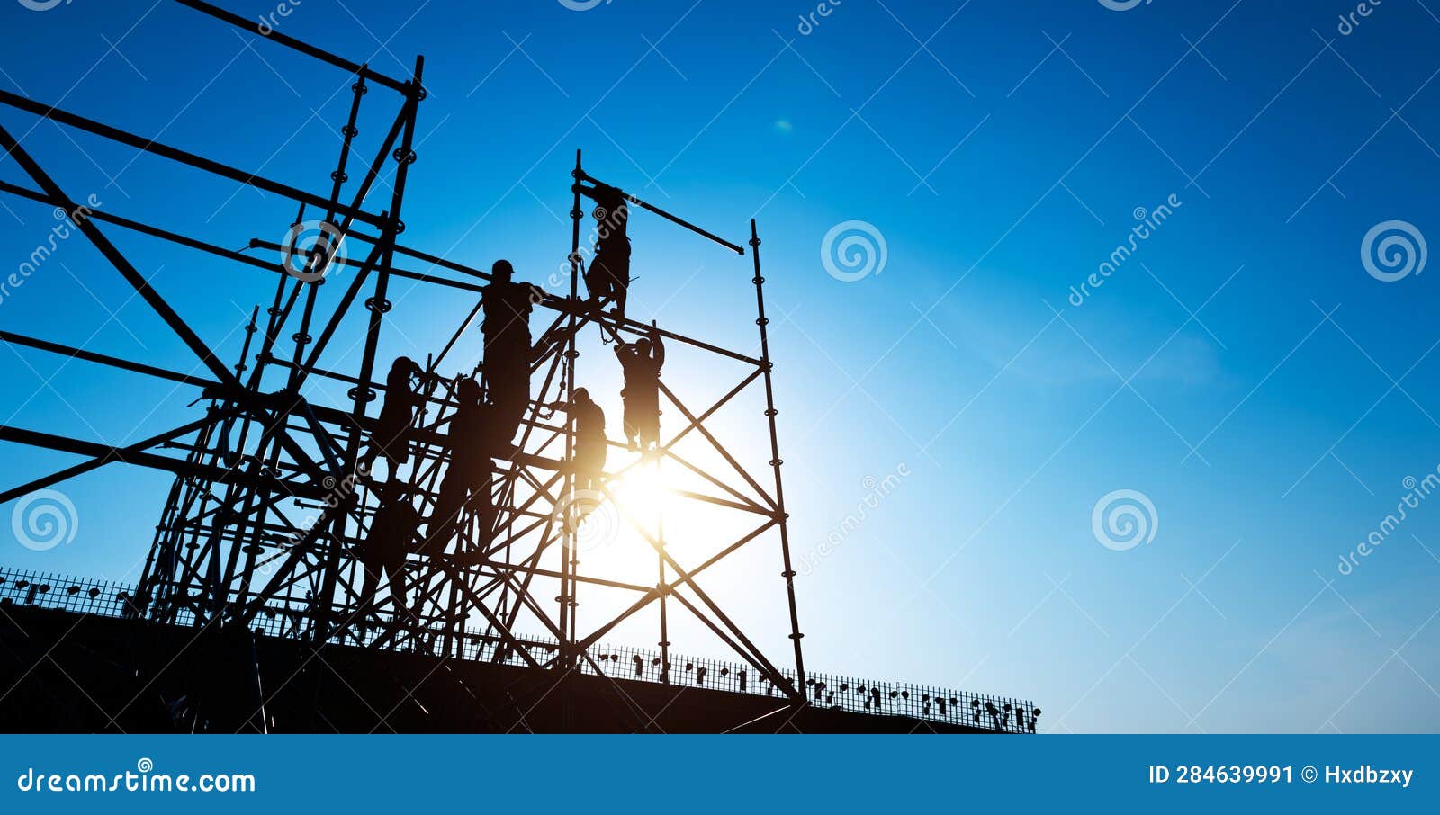 Construction Workers Working on Scaffolding Stock Image - Image of ...