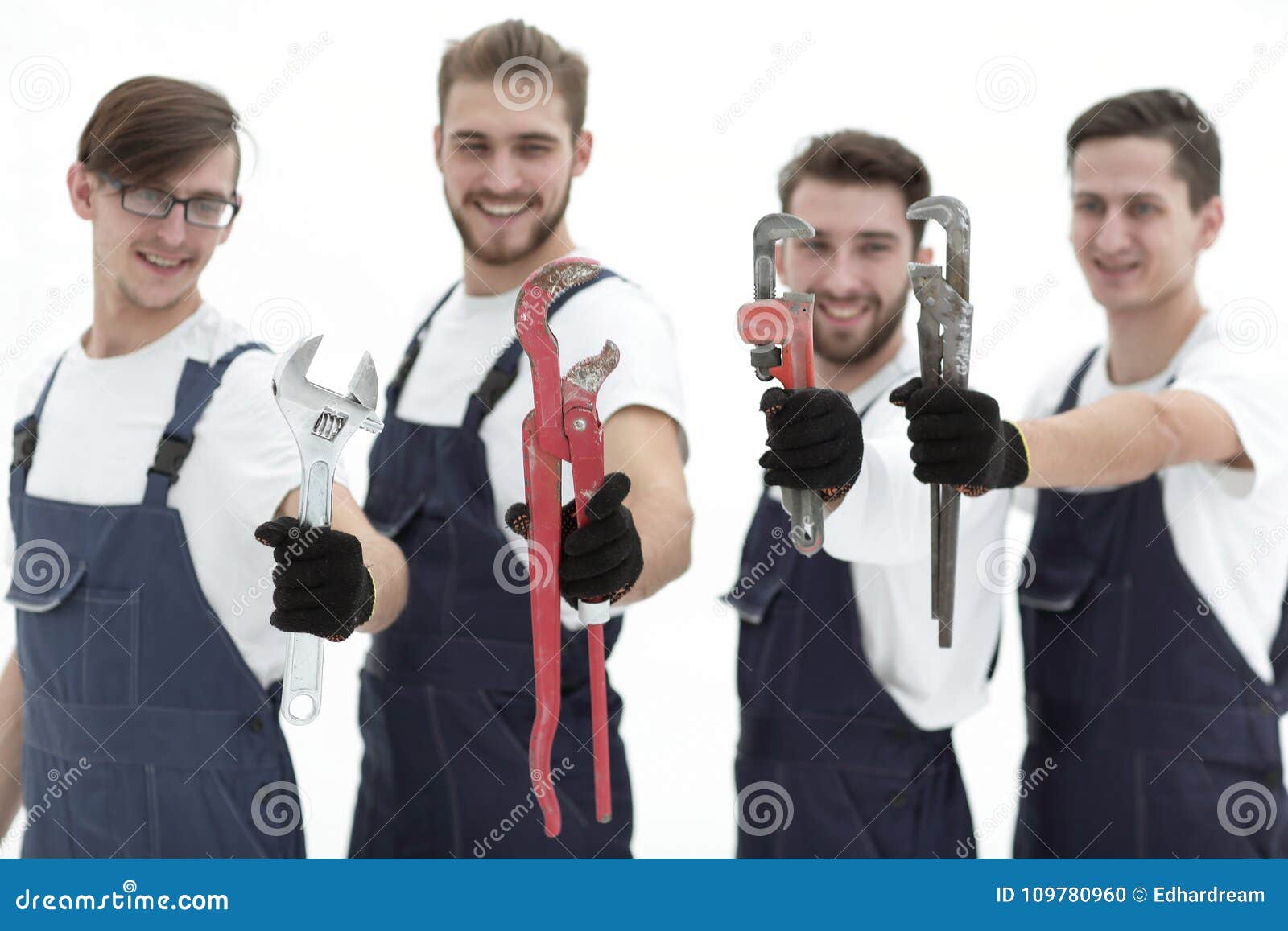 Group of Construction Workers with Working Tools Stock Photo - Image of ...