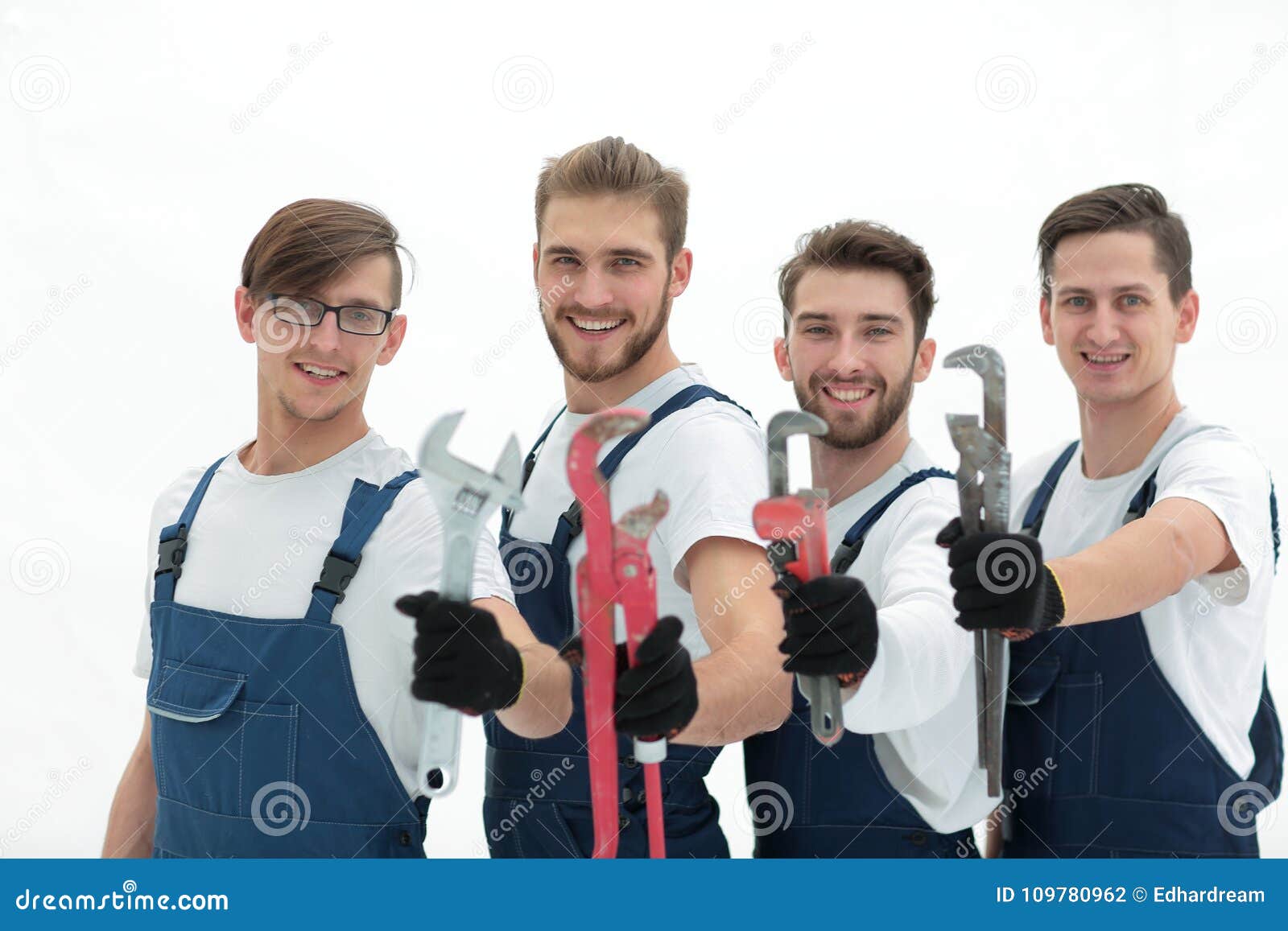 Group of Construction Workers with Working Tools Stock Photo - Image of ...