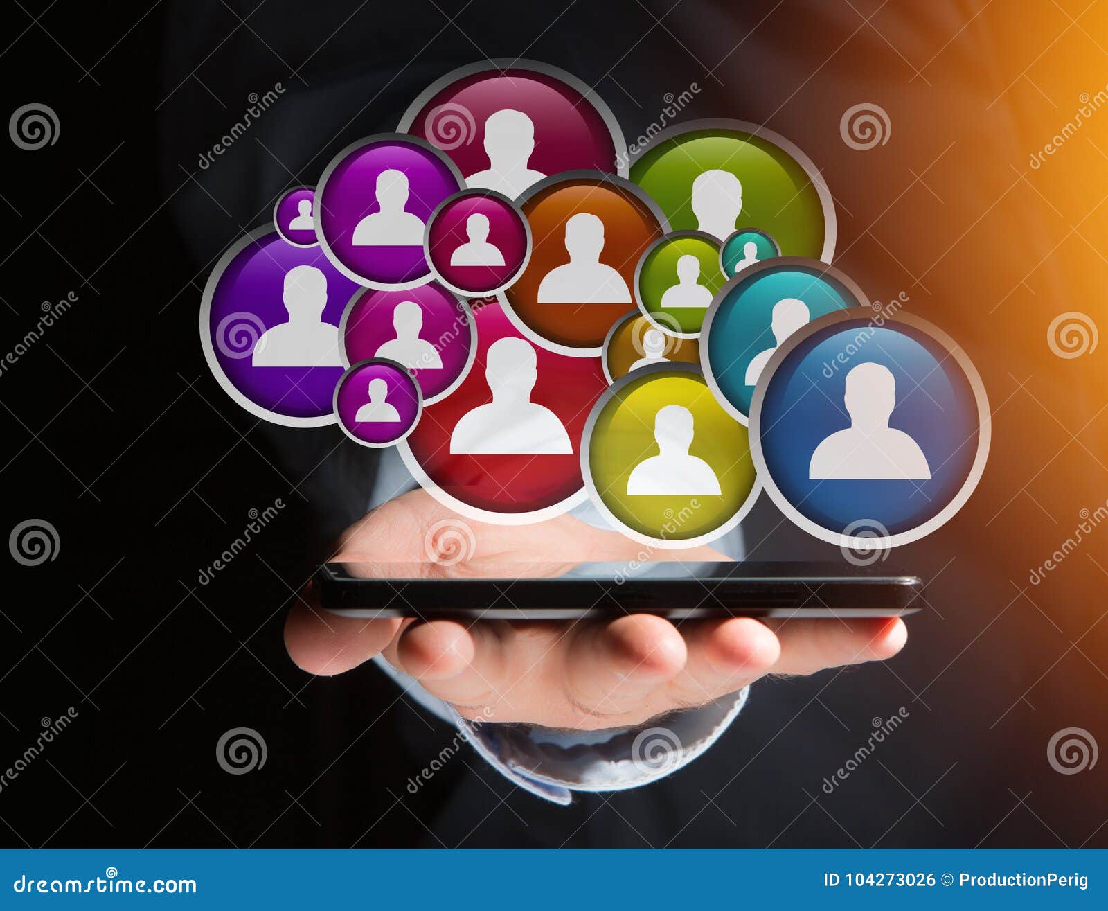 Group of Contact Icon Displayed on a Technology Interface Background ...