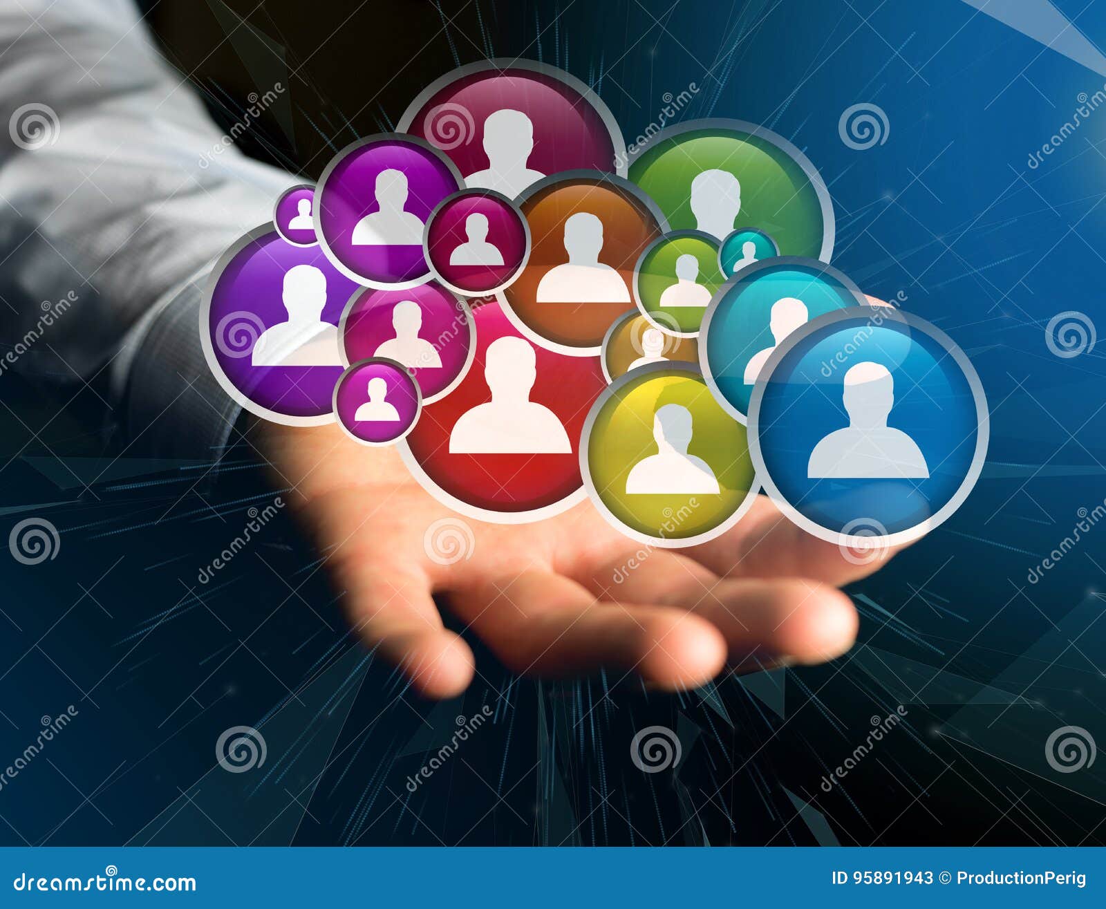 Group of Contact Icon Displayed on a Technology Interface Background ...