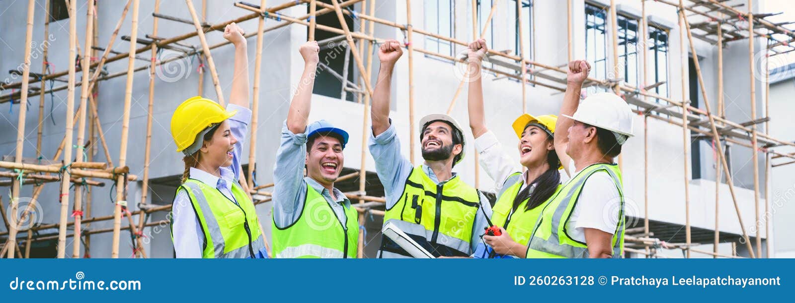 Group of Contractors, Engineers and Formats in Safety Vests with ...