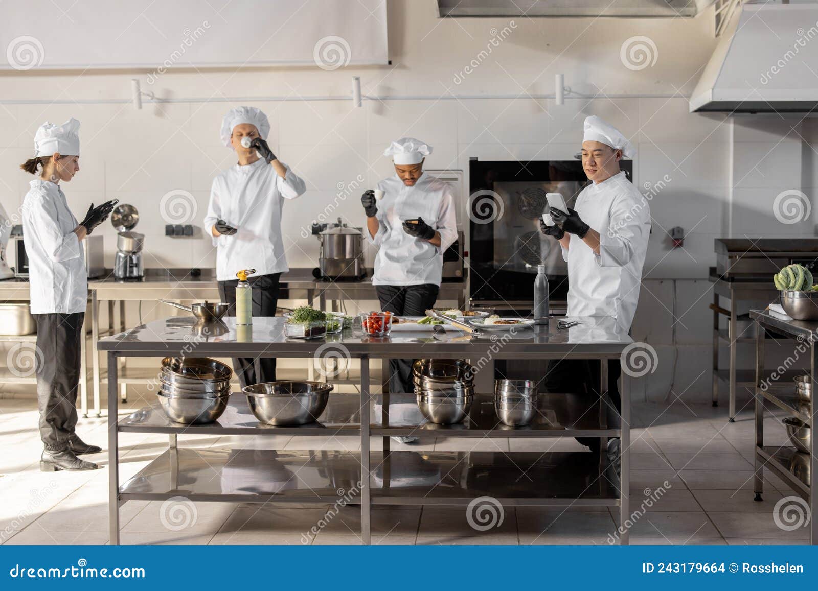 Group of Cooks during a Coffee Break in the Restaurant Kitchen Stock ...