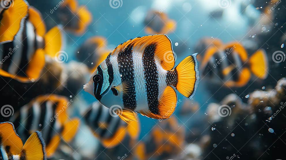 Group of Coral Fish in Blue Sea Water Stock Illustration - Illustration ...
