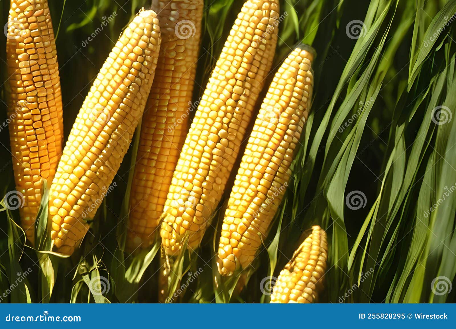 Group of Corn with Green Leaves on a Sunny Day Stock Image - Image of ...