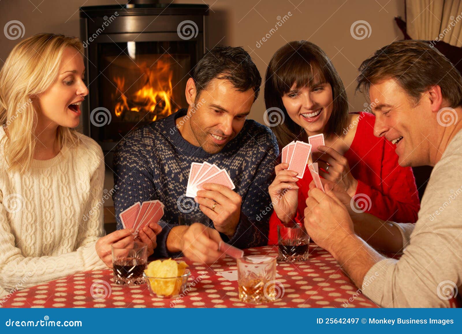 Group of Couples Playing Cards Together Stock Image - Image of alps ...