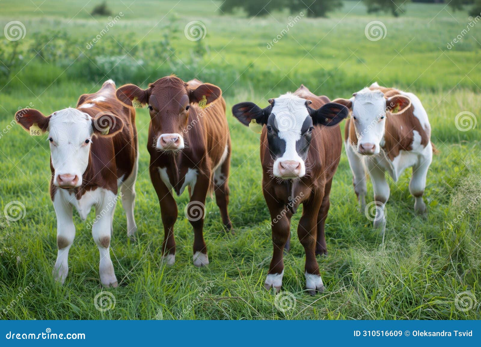 Group of Cows on a Farm on a Green Field Stock Image - Image of brown ...