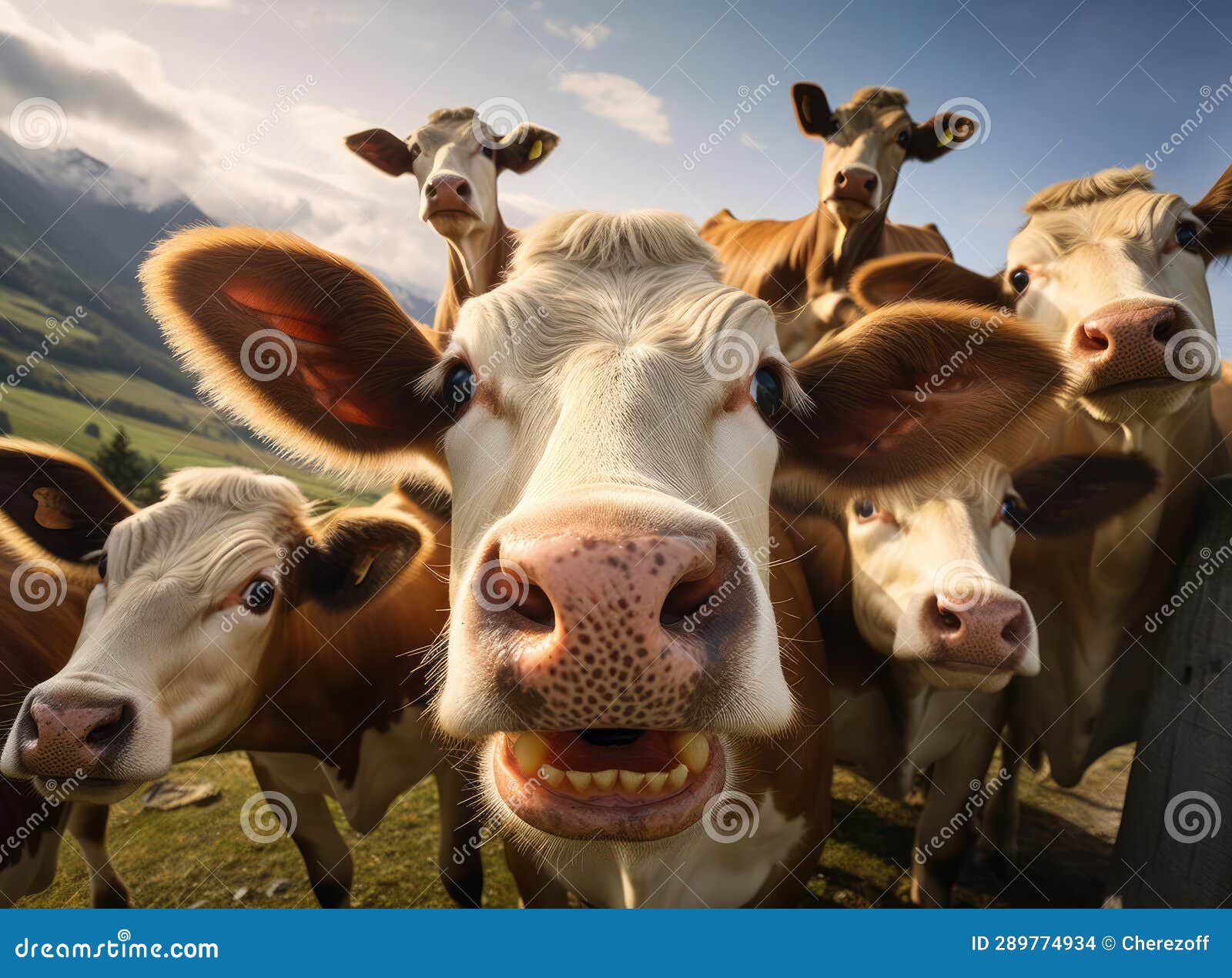 A Group of Cows in a Meadow Stock Photo - Image of animal, livestock ...