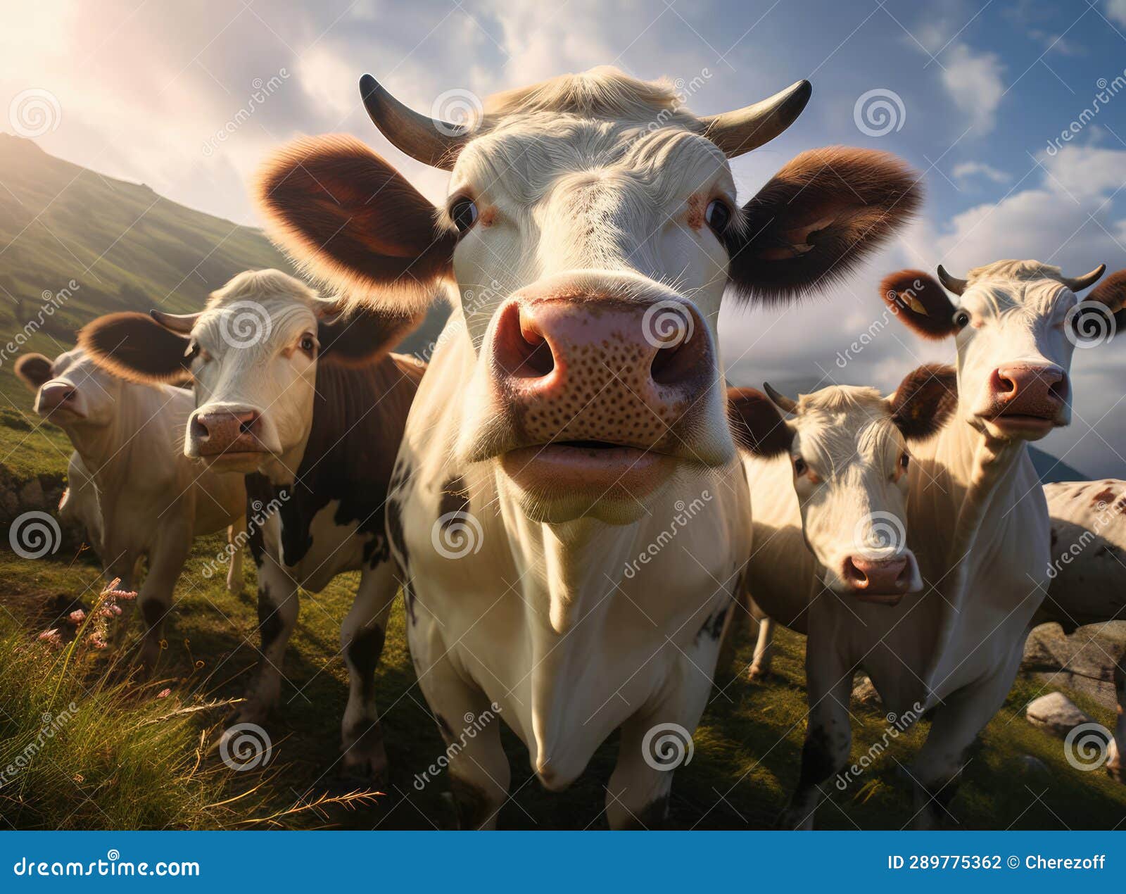 A Group of Cows in a Meadow Stock Illustration - Illustration of cute ...