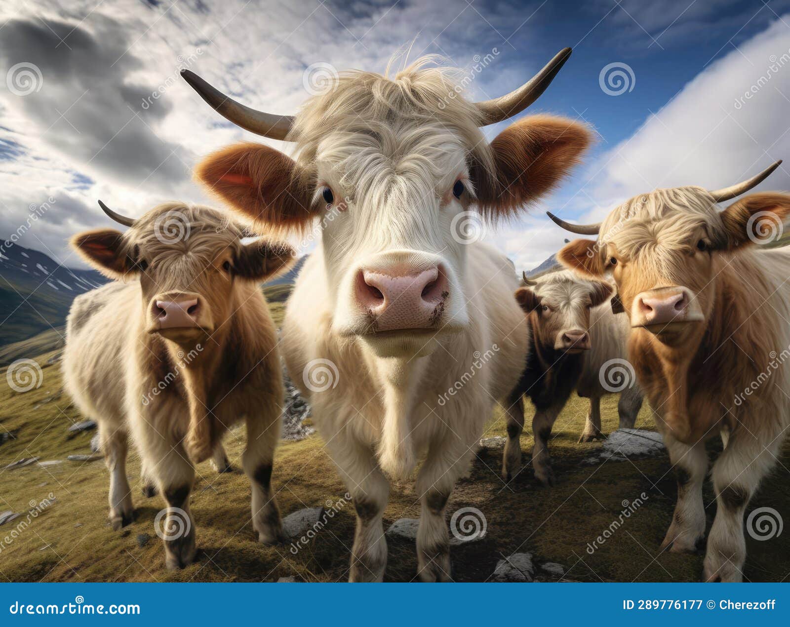 A Group of Cows in a Meadow Stock Illustration - Illustration of ...