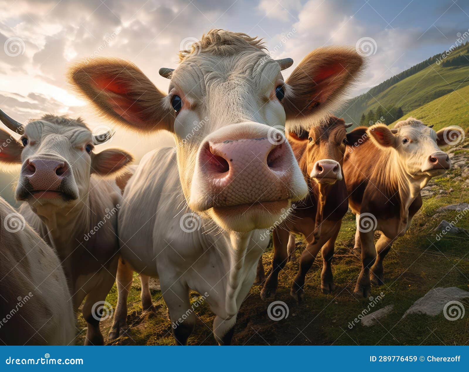A Group of Cows in a Meadow Stock Image - Image of summer, background ...