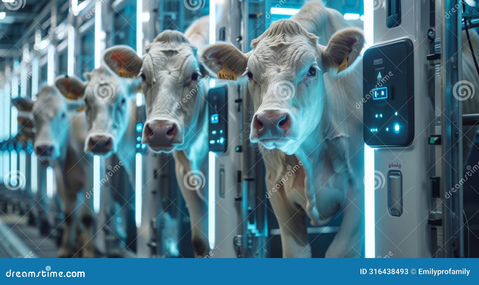 Group of Cows Standing Together in Room Stock Image - Image of ...