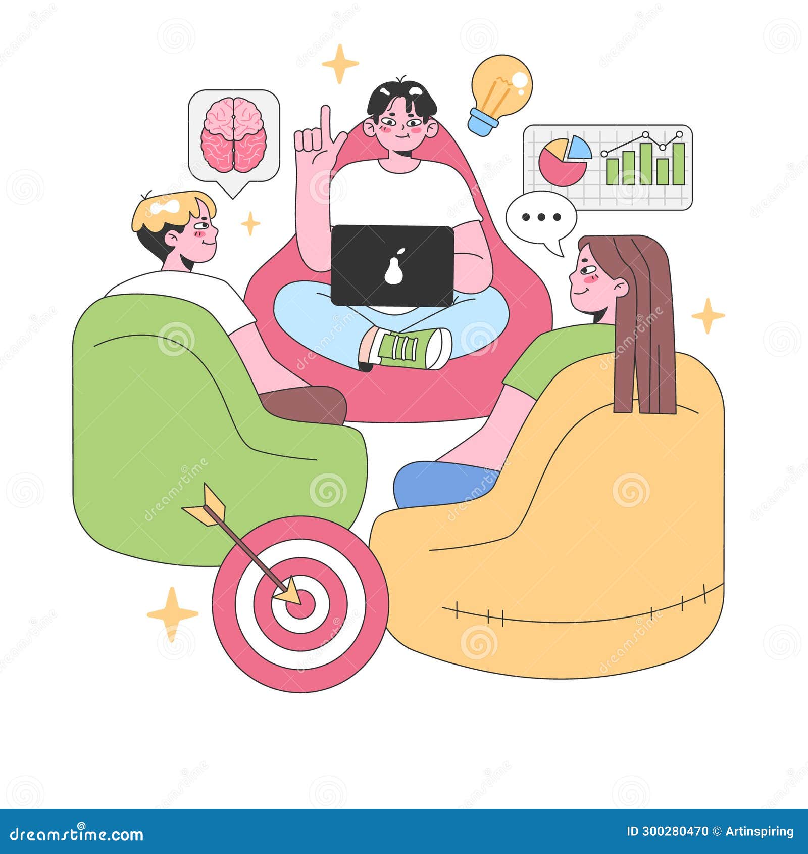 A Group in a Cozy Brainstorming Session. Flat Vector Illustration Stock ...