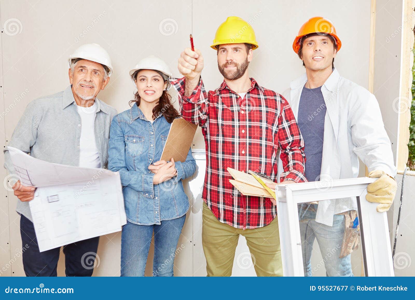Group of craftsmen as team stock image. Image of drawing - 95527677