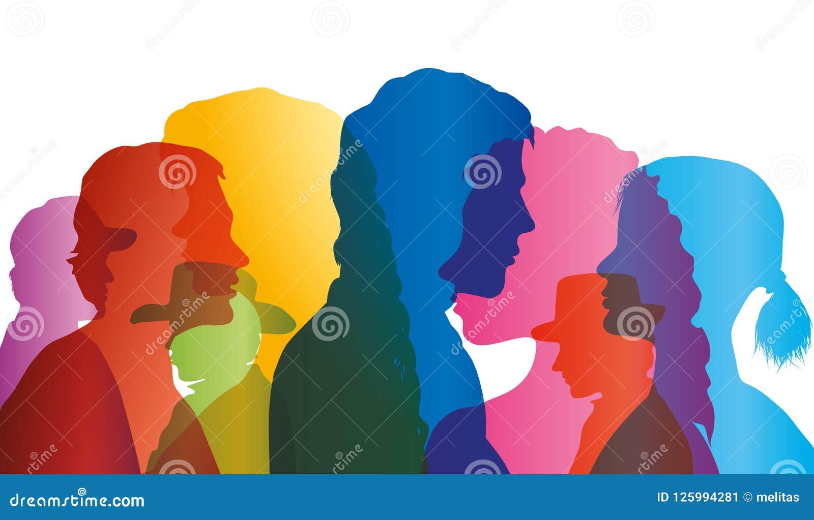 Talking Crowd. Dialogue Between People. Colored Silhouette Profiles ...