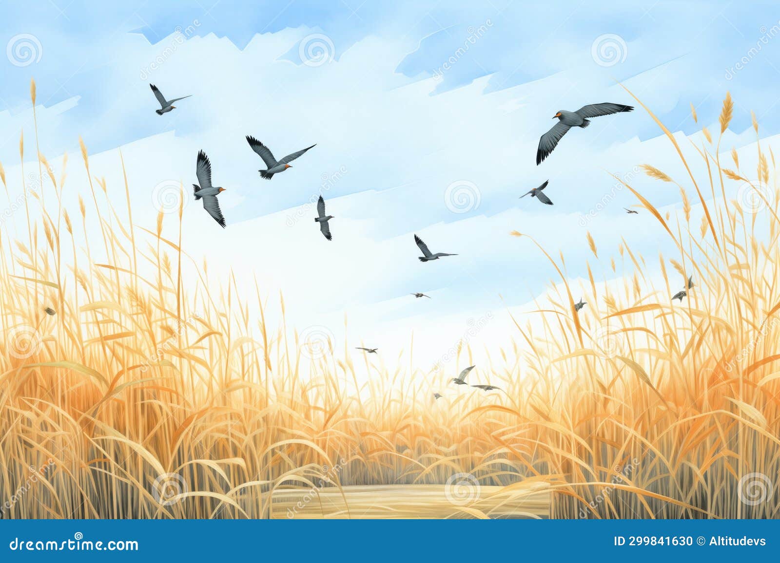Group of Crows Circling Above a Tall, Windy Grass Field Stock Photo ...