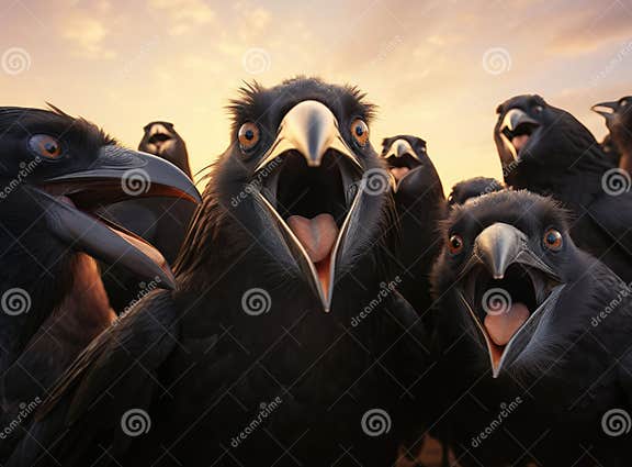 A Group of Crows Looking at the Camera Stock Image - Image of wing ...