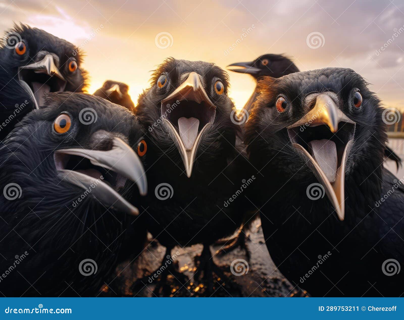 A Group of Crows Looking at the Camera Stock Image - Image of grass ...