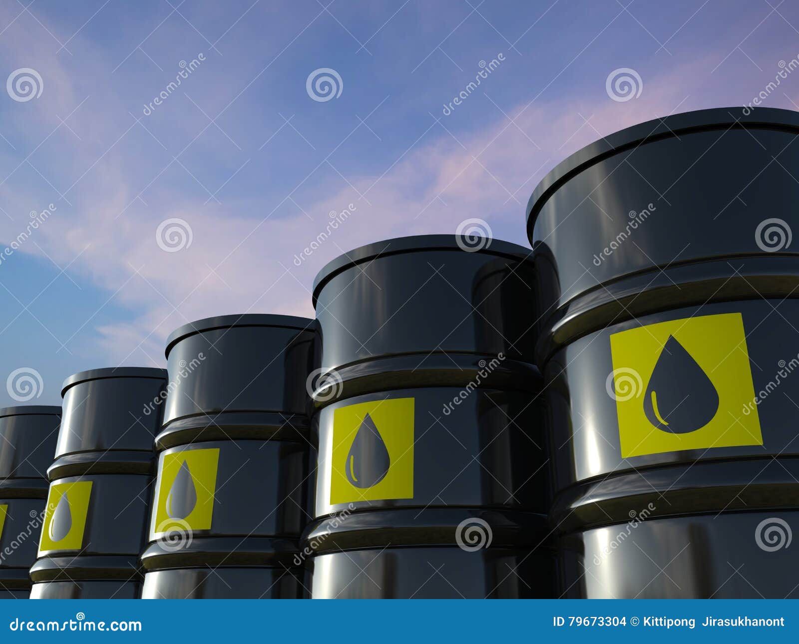 Group of Crude Oil Barrels with Yellow Label Stock Illustration ...