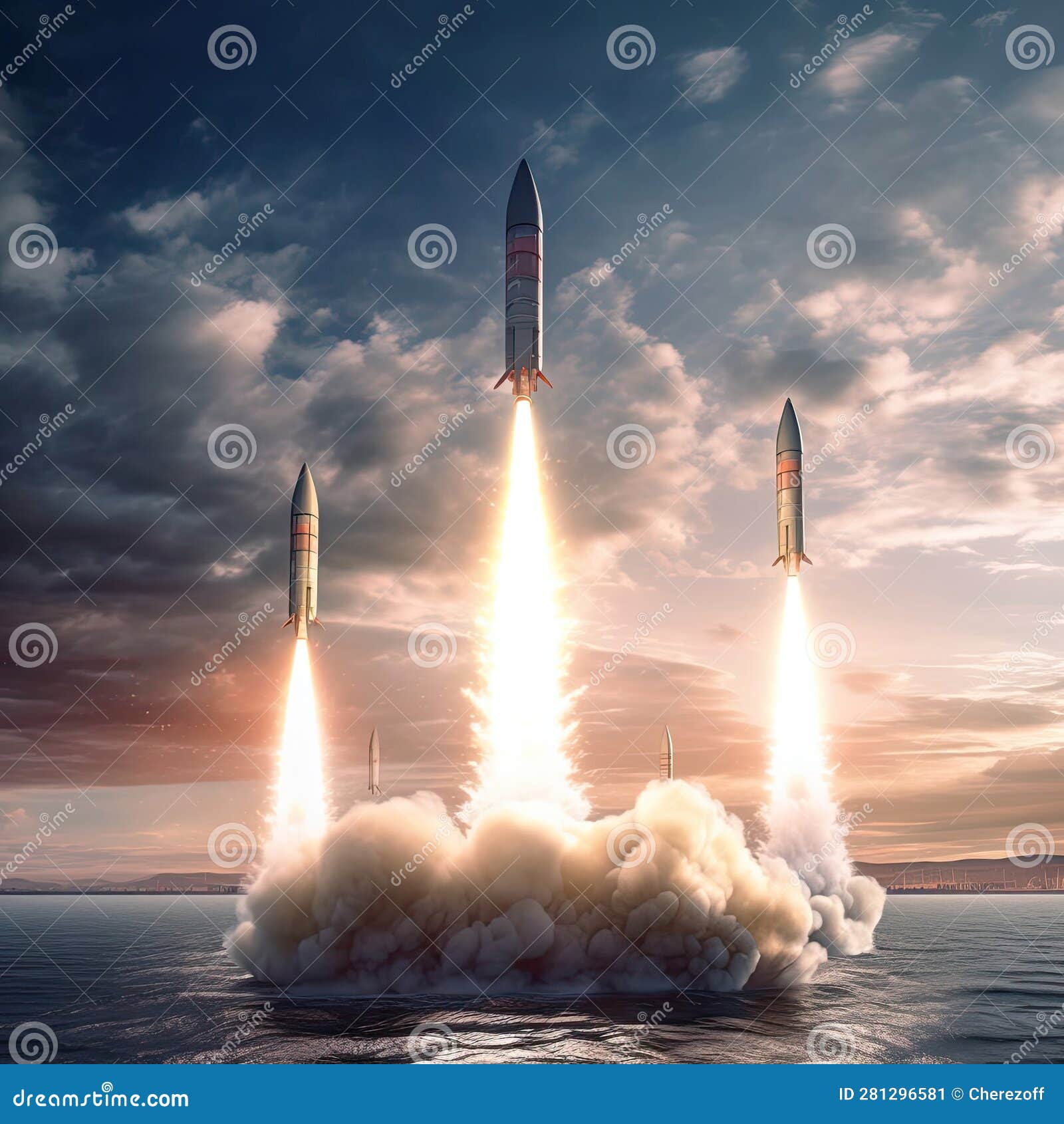 A Group of Cruise Missiles Fly To the Target Stock Illustration ...