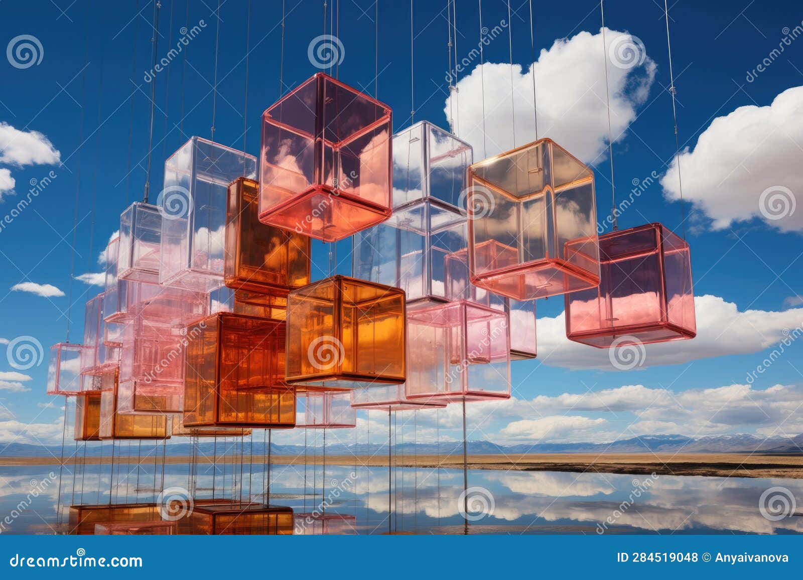 A Group of Cubes Suspended from Strings in the Sky. Generative AI Image ...