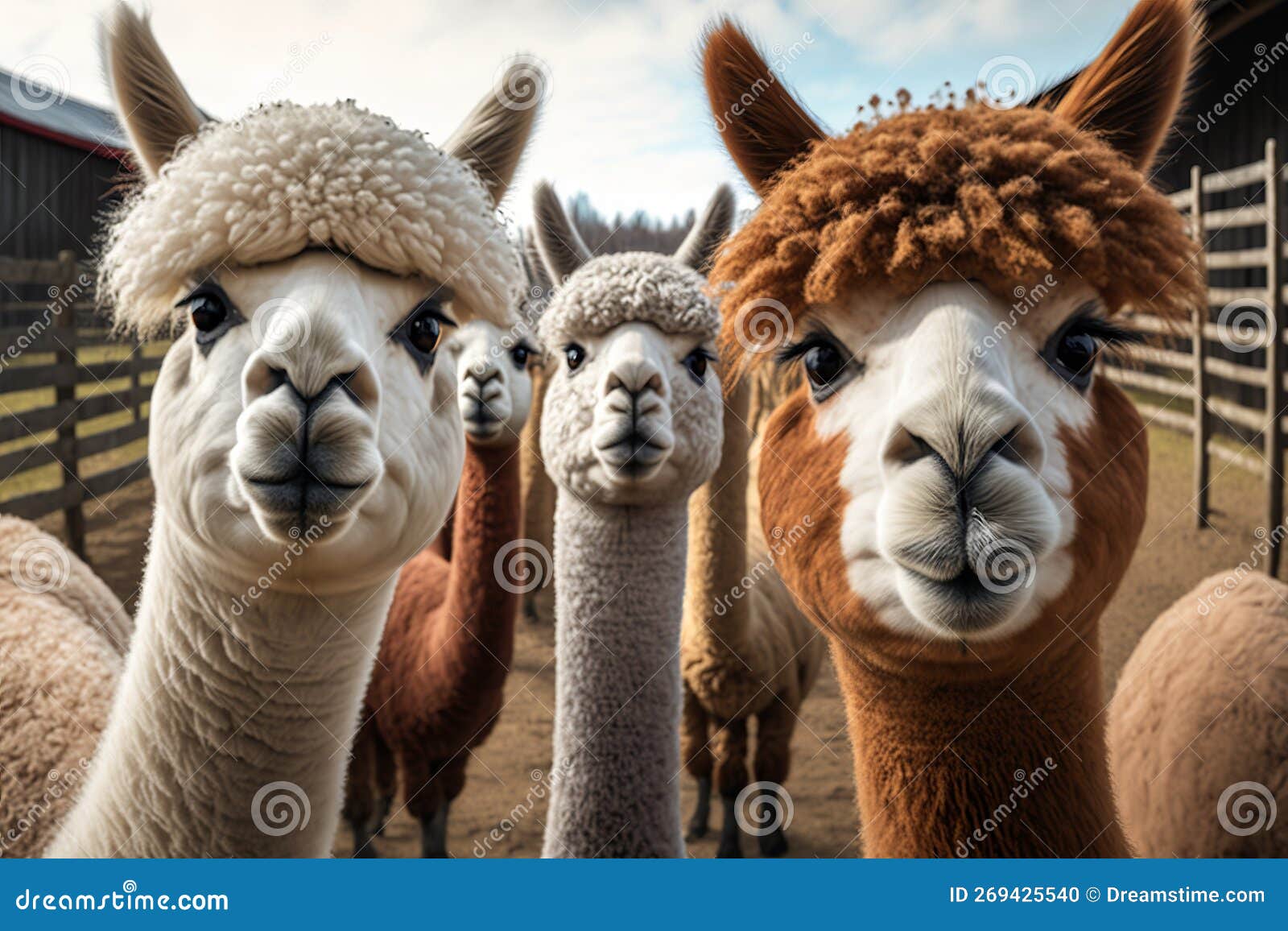 Group of Curious Alpacas Looking at the Camera Stock Illustration ...