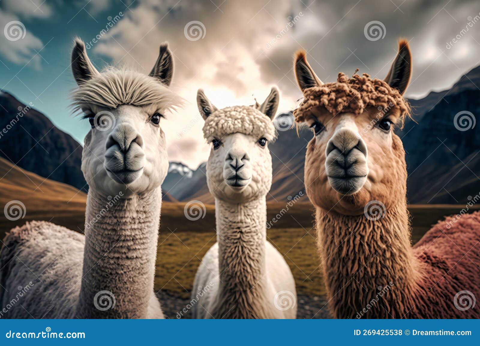 Group of Curious Alpacas Looking at the Camera Stock Illustration ...