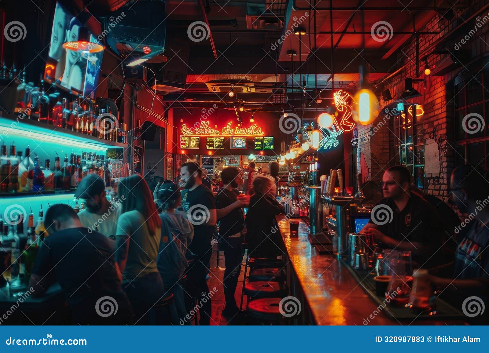 A Group of Customers Socializing and Drinking at a Bustling Bar ...