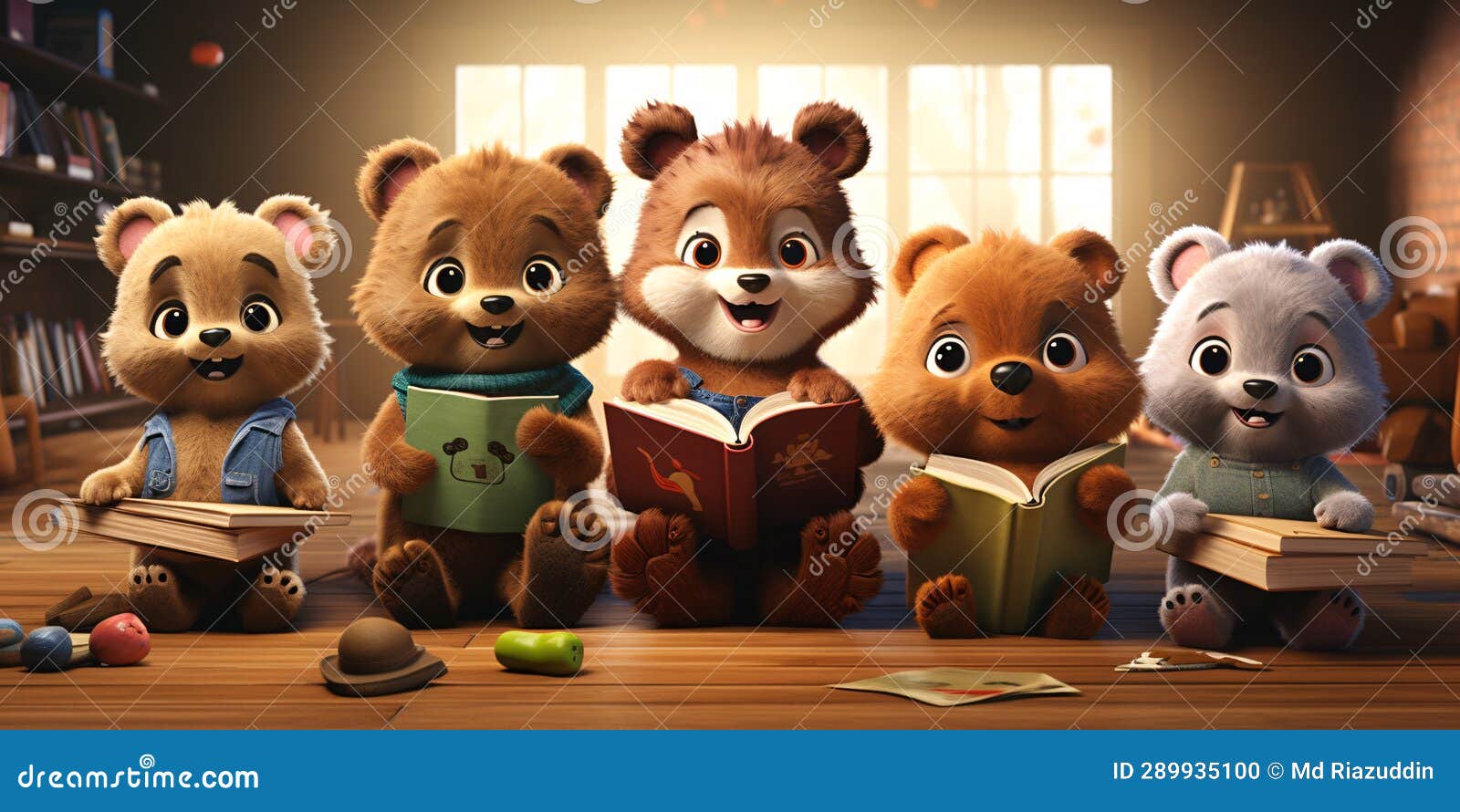 Group of Cute Animals with Books Stock Illustration - Illustration of ...