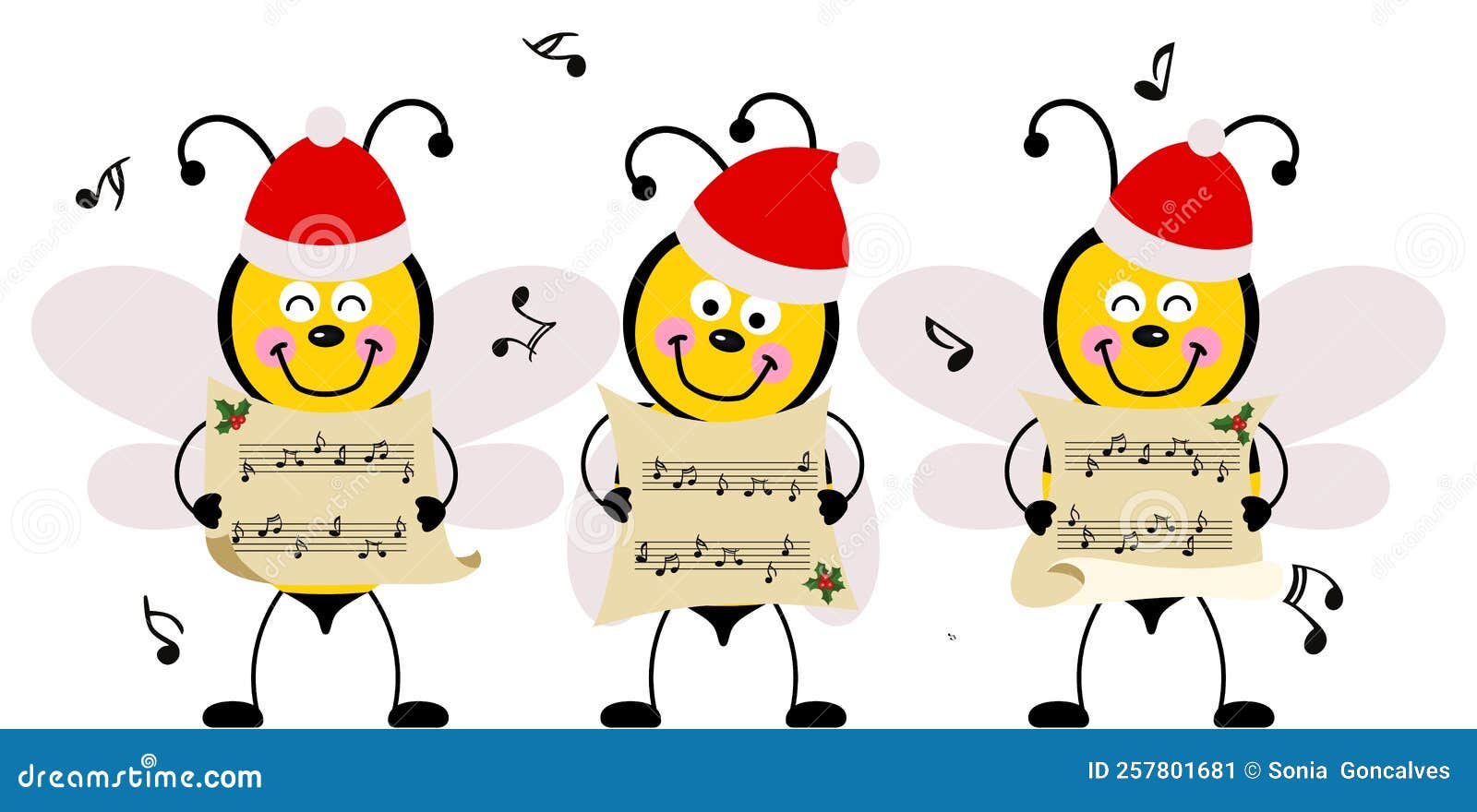 Group of Cute Bees Chorus Singing Christmas Songs Stock Vector ...
